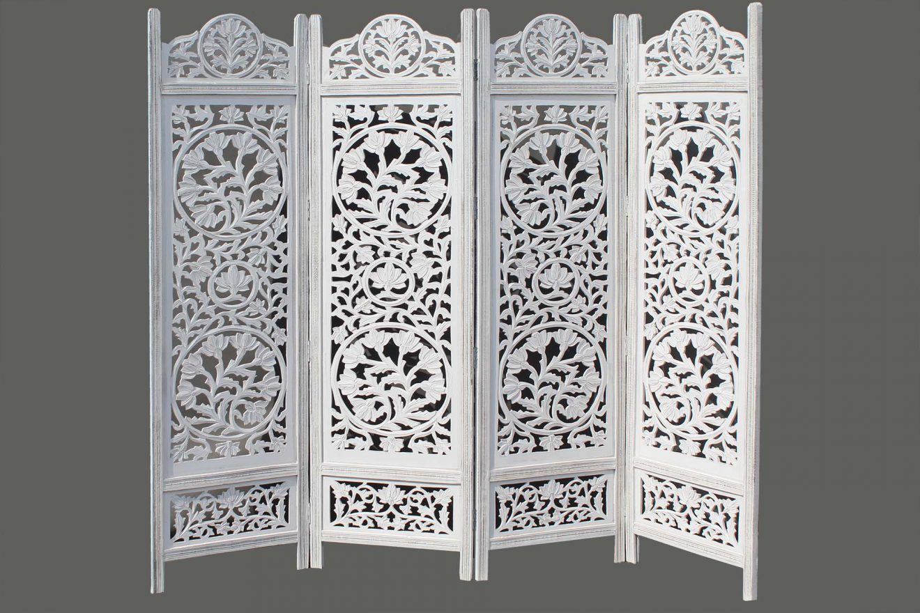 PARAWAN BIAŁY AŻUROWY 4-SKRZYDŁOWY - IndigoDecor